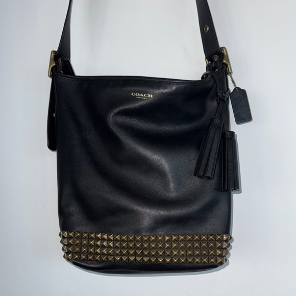 Coach | Bags | Coach Legacy Black And Gold Studded Shoulder Bag | Poshmark